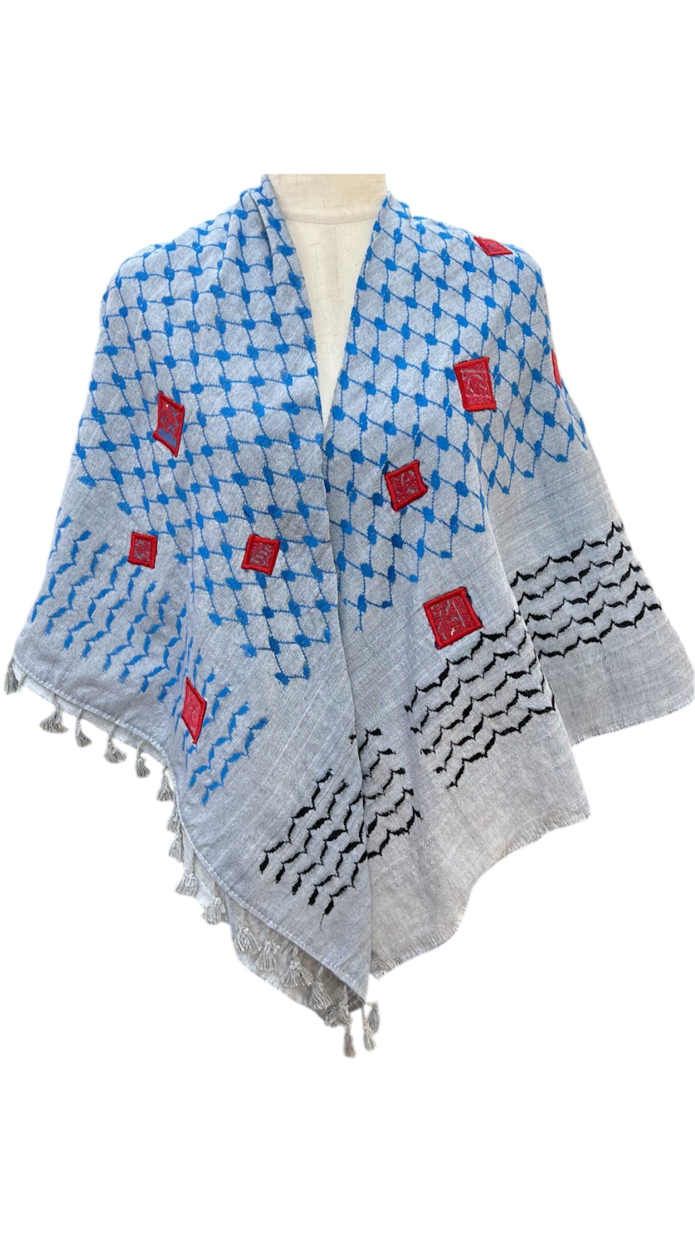 Kufia with old Palestinian embroidery – Jeel Design